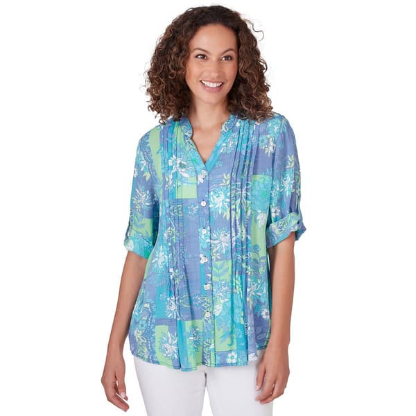 Womens Ruby Rd. Wovens Patchwork Lotus Slub Blouse - Boscov's