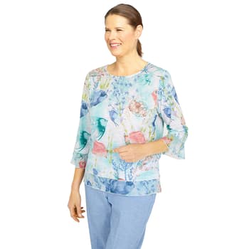 Womens Alfred Dunner Set Sail Under Water Fish Scene Blouse - Boscov's