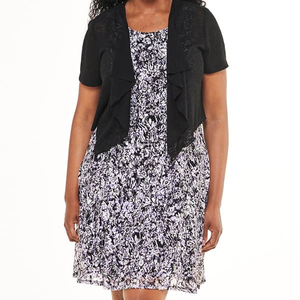 Plus Size Perceptions Short Sleeve Floral Drape Jacket Dress - Boscov's