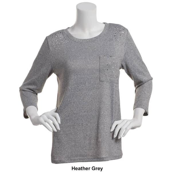 Petite Emily Daniels 3/4 Sleeve Bling Shoulder Marled Pocket Tee - Boscov's