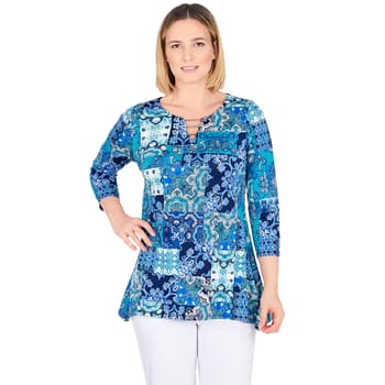Plus Size Ruby Rd. Glitz & Glamour II 3/4 Sleeve Patchwork Blouse ...