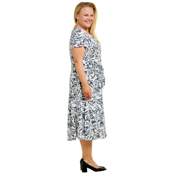 Plus Size Perceptions Short Sleeve Scroll Side Tie Midi Dress - Boscov's