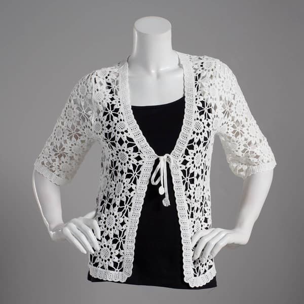 Plus Size Rabbit Rabbit Rabbit Elbow Sleeve Crochet Tie Cardigan - Boscov's