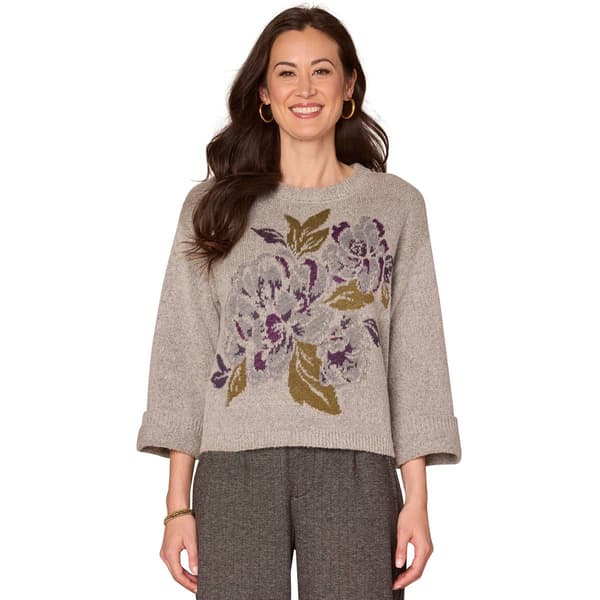 Plus Size Democracy Long Sleeve Cuffed Floral Jacquard Sweater - Boscov's