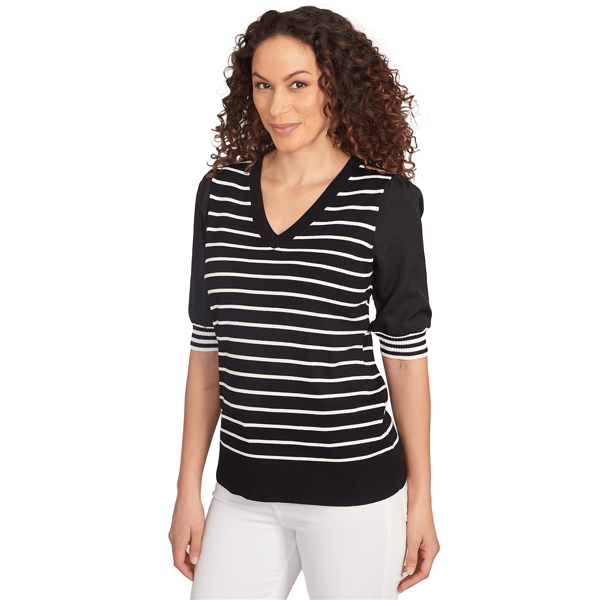 Petite Emaline Phoenix Stripe Two-in-One Puff Sleeve Sweater - Boscov's