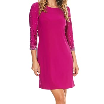 Petite MSK Solid 3/4 Sleeve Beaded Trim Sheath Dress - Boscov's
