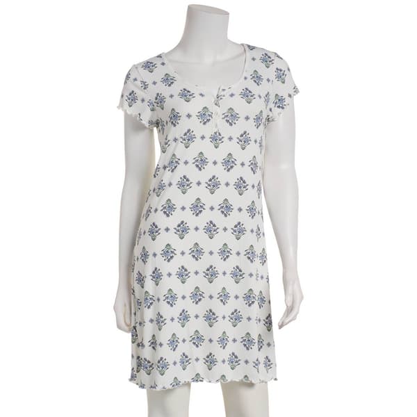 Plus Size Laura Ashley® Short Sleeve Botanical Foulard Nightshirt ...