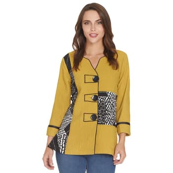 Womens Ali Miles 3/4 Sleeve Woven Textured Abstract Tunic - Boscov's