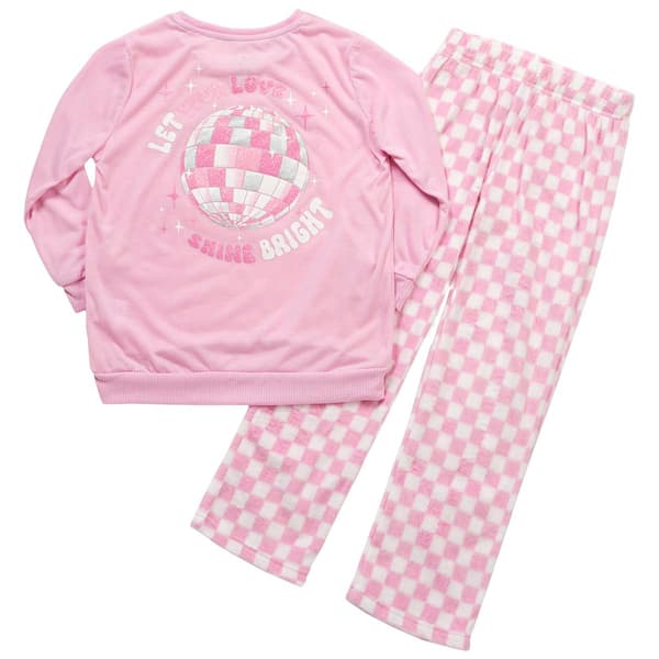 Girls (7-16) Sleep On It Love Top & Minky Checker Pajamas - Pink - Boscov's