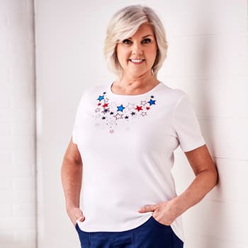 Plus Size Bonnie Evans Short Sleeve Falling Stars Tee - Boscov's