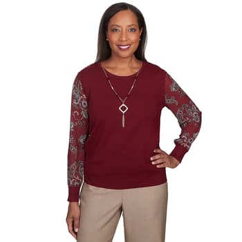 Petite Alfred Dunner Mulberry Street Paisley Sleeve Sweater - Boscov's