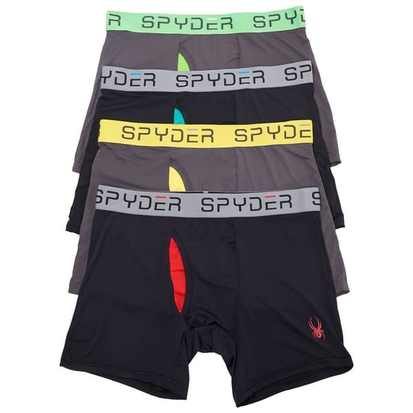 Mens Spyder Knit 4pk. Fly Front Boxer Briefs - Black/Charcoal - Boscov's
