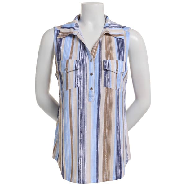 Plus Size Emily Daniels Sleeveless 2 Pocket Stripe Henley Blouse - Boscov's