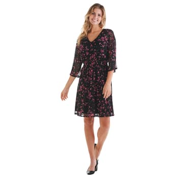 Womens Harper 241 Long Sleeve V-Neck Chiffon A-Line Dress - Boscov's