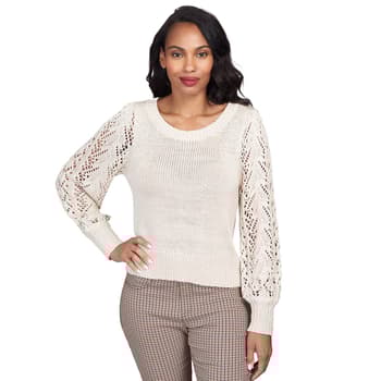 Petite Skye’s The Limit Herbs & Spices Long Lacy Sleeve Sweater - Boscov's