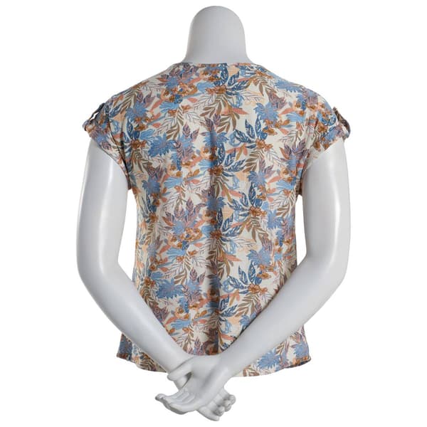 Womens Cure Short Sleeve Floral Keyhole Blouse-Beige/Blue/Peach - Boscov's