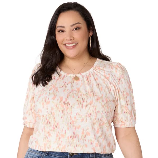 Plus Size Democracy Elbow Puff Blouson Sleeve Crew Neck Blouse - Boscov's