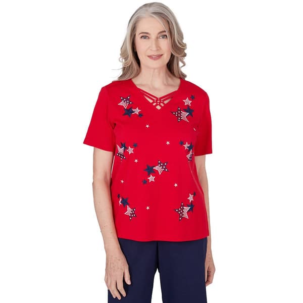 Petites Alfred Dunner All American Embroidered Tossed Stars Tee - Boscov's