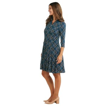 Plus Size Sami & Jo 3/4 Sleeve Plaid Half Zip Neck A-Line Dress - Boscov's