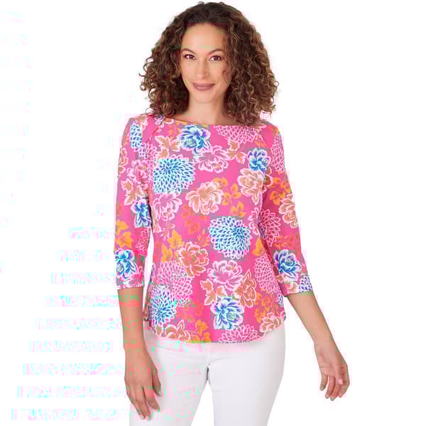 Petite Ruby Rd. Bright Blooms 3/4 Sleeve Floral Blouse - Boscov's