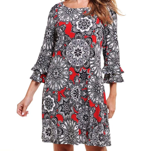 Womens Harper 241 Double Ruffle Cuff Abstract Shift Dress - Boscov's
