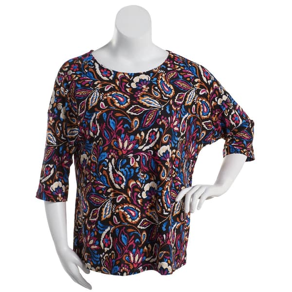 Plus Size Emily Daniels 3/4 Button Sleeve Paisley Jacquard Blouse ...