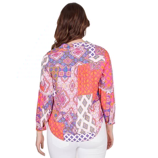 Plus Size Ruby Rd. Bright Blooms Long Sleeve Patchwork Blouse - Boscov's