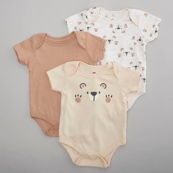 Baby Boy (NB-9M) Mini Hop 3pk. Bear Face & Solid Bodysuits - Boscov's