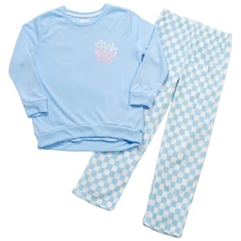 Girls (7-16) Sleep On It Top & Minky Checker Pajamas - Blue - Boscov's