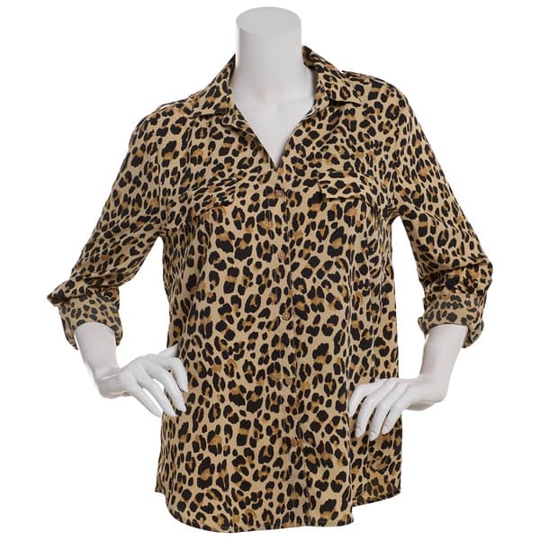 Plus Size Preswick & Moore 3/4 Sleeve Animal Casual Button Down - Boscov's