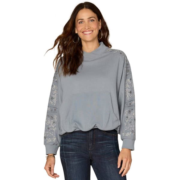 Womens Democracy Embroidered Long Sleeve Bubble Hem Sweater - Boscov's