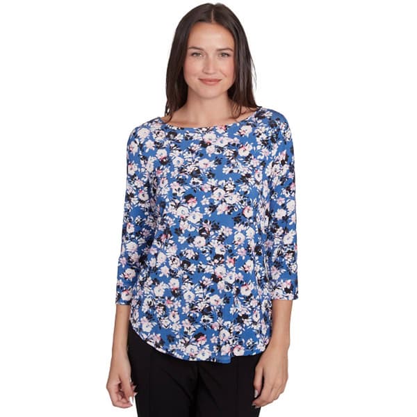 Womens Emaline Key Items 3/4 Sleeve Botanical Boat Neck Tee - Boscov's