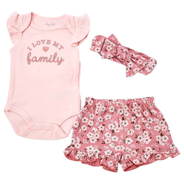 Baby Girl (NB-9M) René Rofé® 3pc. Love My Fam Bodysuit & Shorts - Boscov's