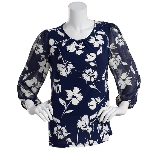 Womens Kasper 3/4 Chiffon Sleeve Floral Knit Blouse - Boscov's