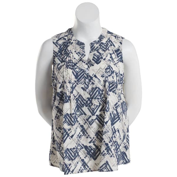 Plus Size Notations Sleeveless Stripes Neutral Pleat Blouse - Boscov's