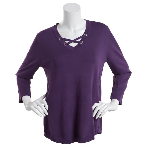 Womens Emaline Key Items 3/4 Sleeve Lace Detail V-Neck Sweater - Boscov's