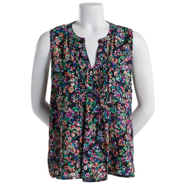 Petite Zac & Rachel Sleeveless Floral Pleat Crepe Blouse - Boscov's
