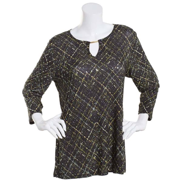 Plus Size Emily Daniels 3/4 Sleeve Disco Dot Blouse - Olive/Plaid ...