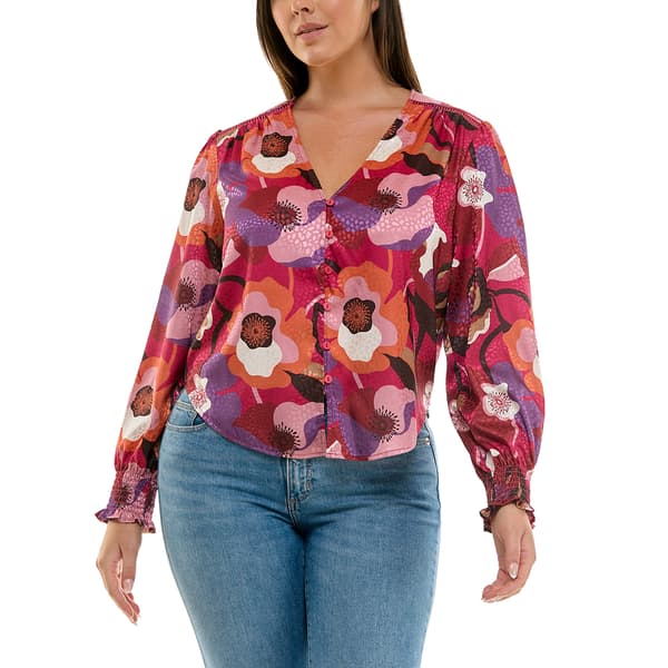 Petite Zac & Rachel Long Sleeve Abstract Floral Blouse - Boscov's