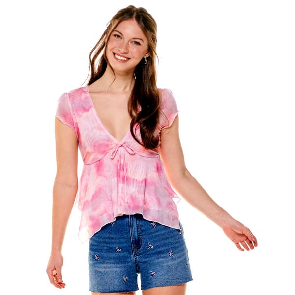 Juniors Madden Girl Cap Sleeve Mesh Rose Hanky Blouse - Boscov's