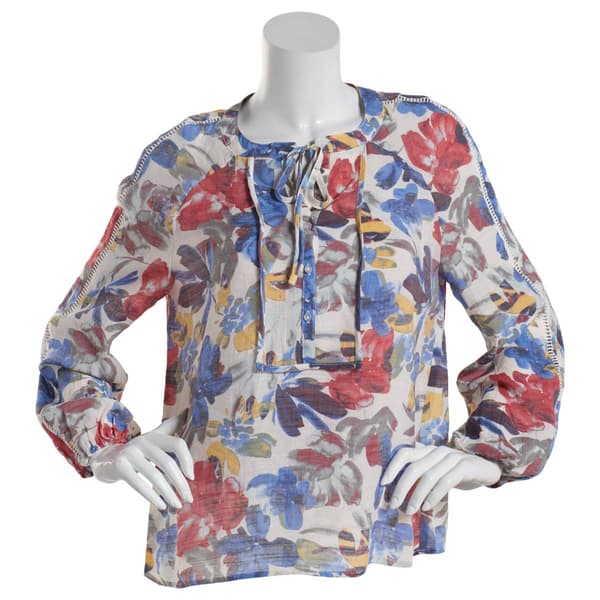 Womens Zac & Rachel Long Sleeve Floral String Blouse - Boscov's