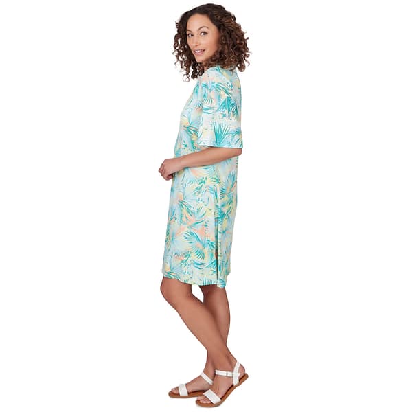 Petite Ruby Rd. Short Sleeve Tropical Keyhole Neck Shift Dress - Boscov's