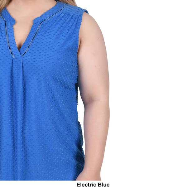 Plus Size NY Collection Sleeveless Knit V-Neck Eyelet Blouse - Boscov's