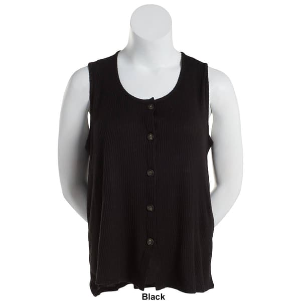 Plus Size Notations Sleeveless Button Front Solid Tank Top - Boscov's