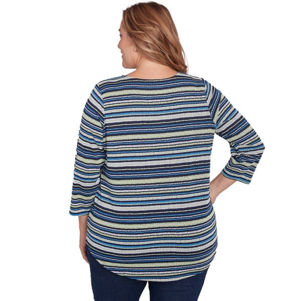 Plus Size Ruby Rd. Resort Ready 3/4 Sleeve Pebble Stripe Blouse - Boscov's