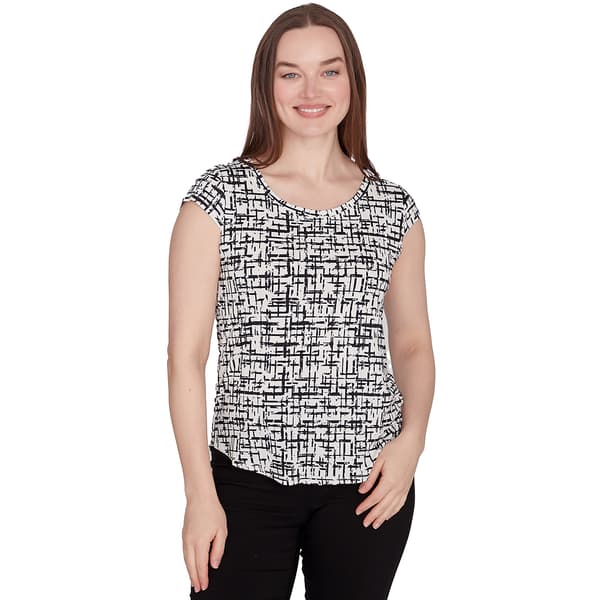 Petite Emaline Easy Knit Tops Cap Sleeve Grid Tee - Boscov's