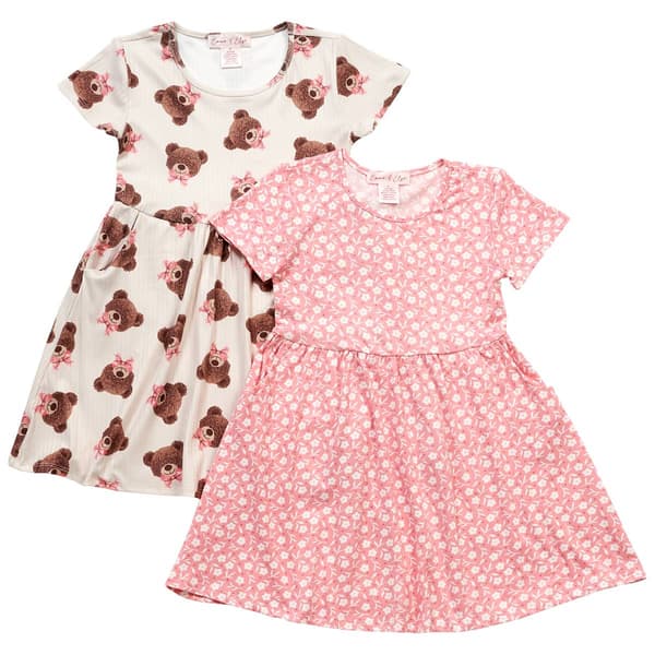 Girls (4-6x) Emma & Elsa 2pk. Floral Dot & Teddy Bear Dresses - Boscov's