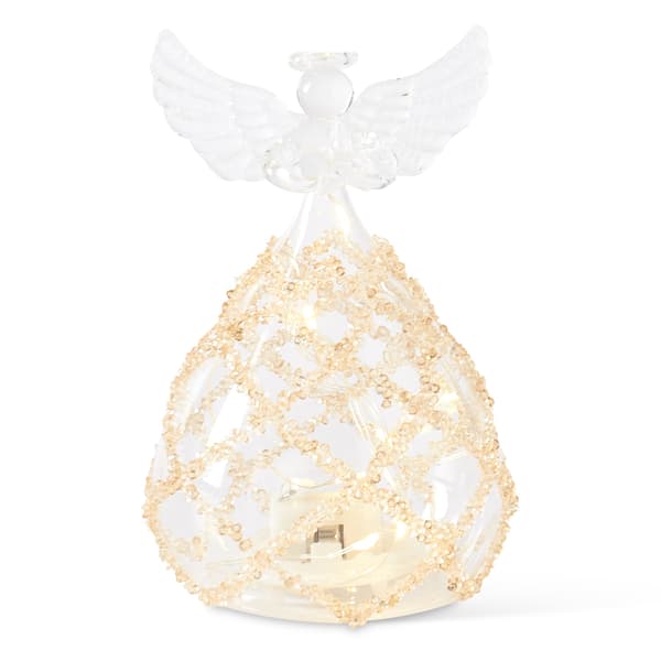 K&K Interiors 5.25in. Clear Glass LED Angel with Gold Beads - Boscov's