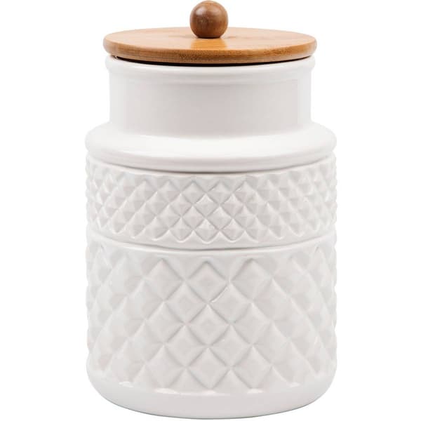 Home Essentials 54oz. Round Facet Embossed Canister w/ Bamboo Lid ...