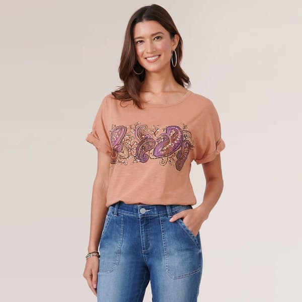 Petite Democracy Rolled Cap Sleeve Side Pocket Screen Tee - Boscov's